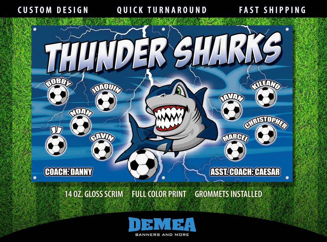 Thunder Sharks Soccer Team Banner 3ft X5ft Your Team Name and Custom ...