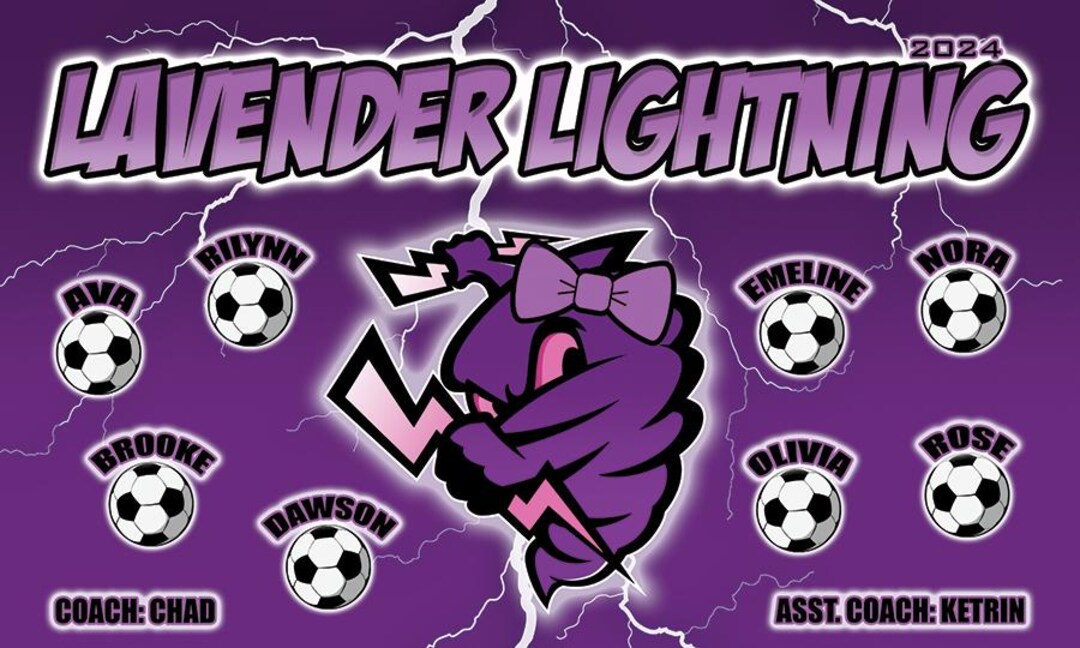 Lavender Lightning - Soccer Team Banner - Any Team Name - Choose Size ...