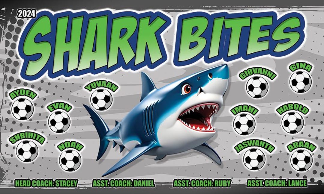 Shark Bites Soccer Team Banner Any Team Name Choose Size Custom Design ...