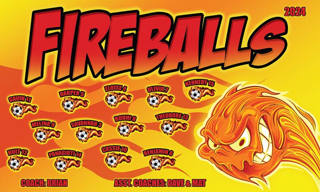 Fireballs - Soccer Team Banner - Any Team Name - Choose Size - Custom ...