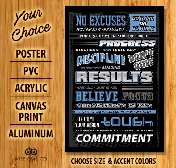 Motivational Fitness Poster BLUE PVC Acrylic Aluminum | Etsy