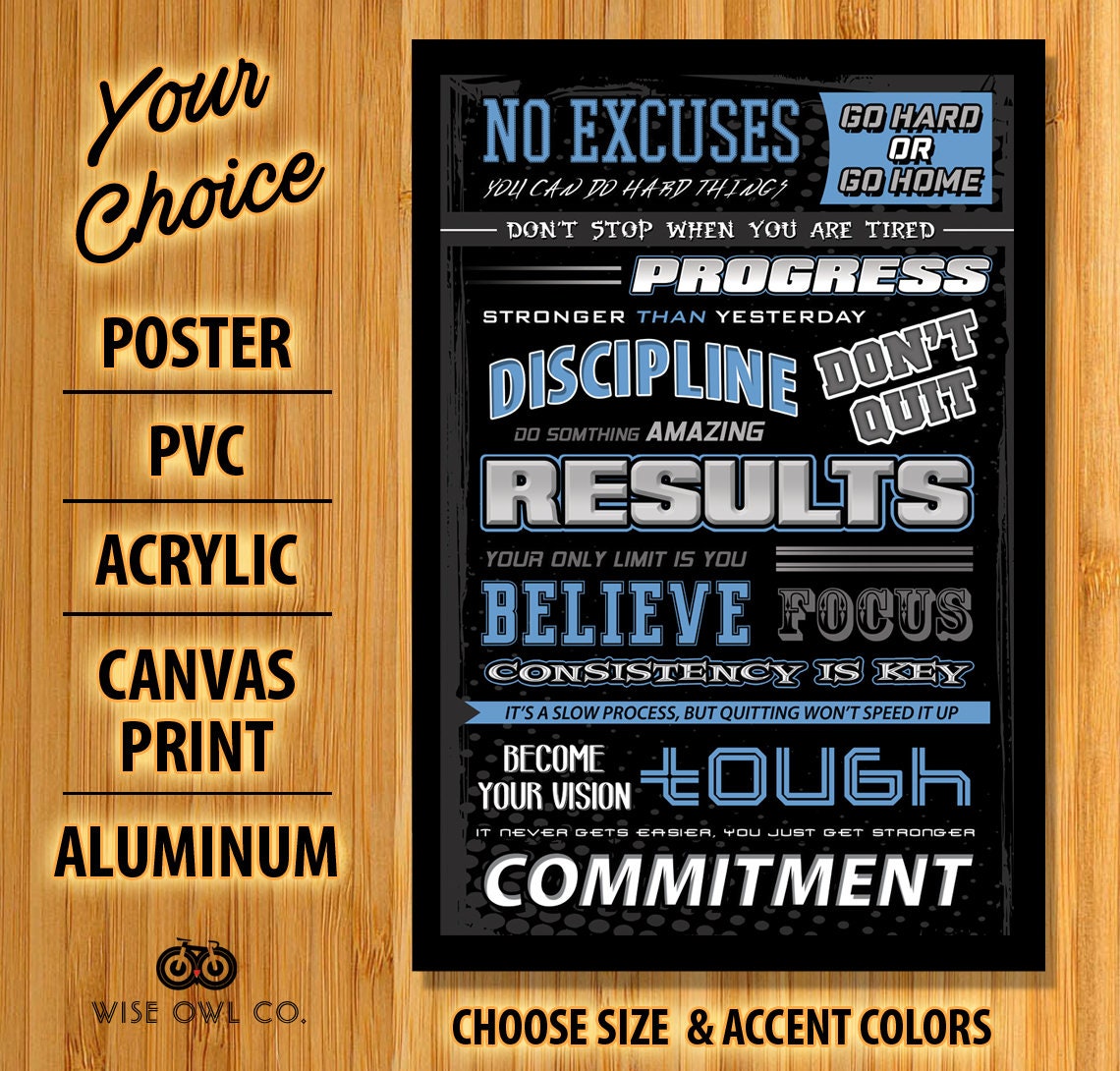 Motivational Fitness Poster BLUE PVC Acrylic Aluminum | Etsy