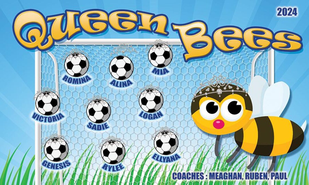 Queen Bees - Soccer Team Banner - Any Team Name - Choose Size - Custom ...