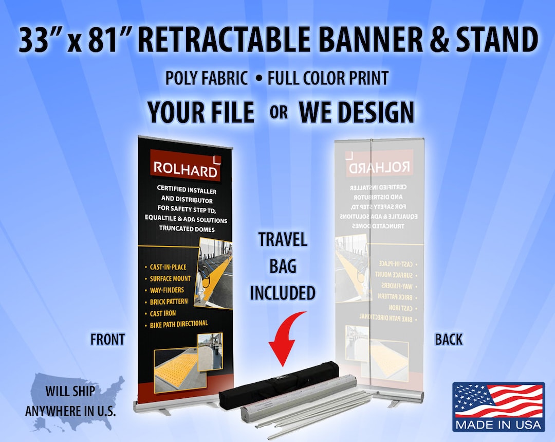 31"x81" Retractable Stand and Poly Fabric Banner Combo With Travel Bag ...