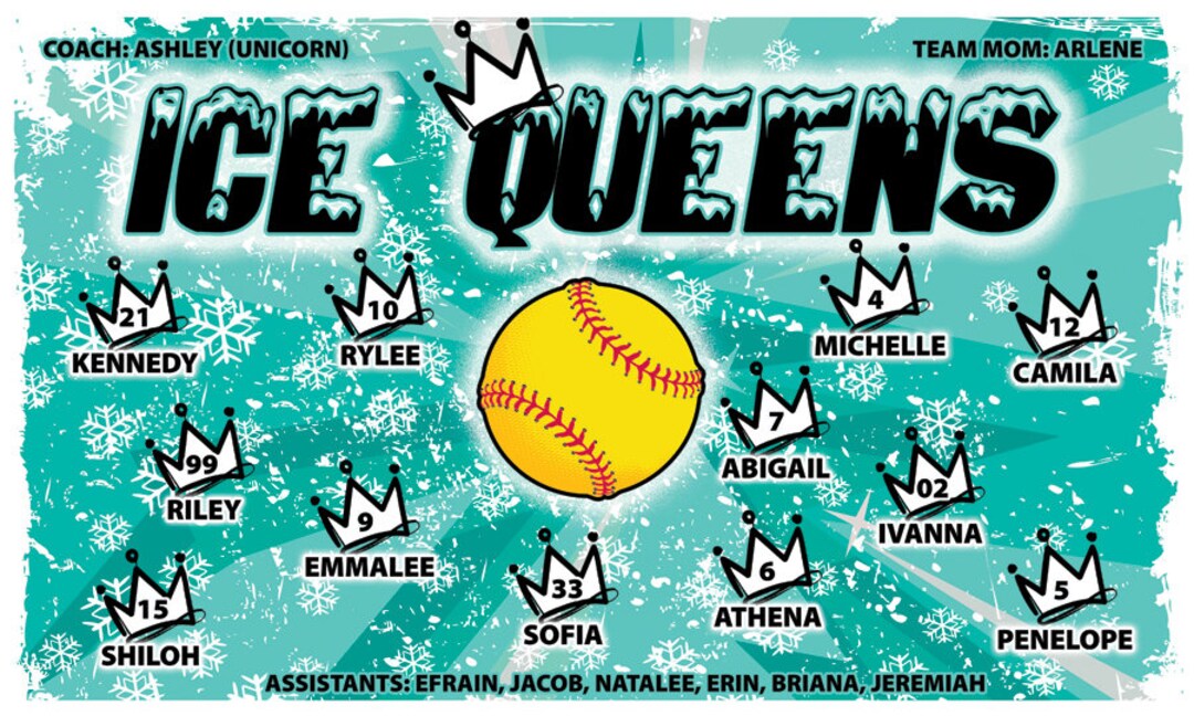 Ice Queens Baseball or Softball Team Banner 3ft X5ft Your Team Name and ...