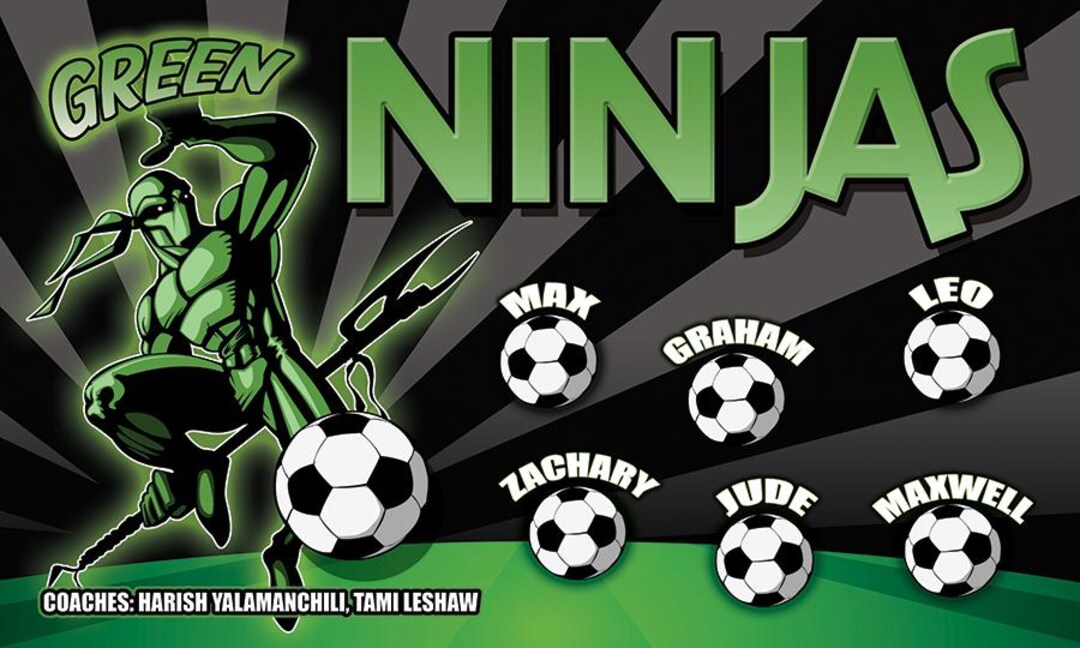 Green Ninjas - Soccer Team Banner - Any Team Name - Choose Size ...