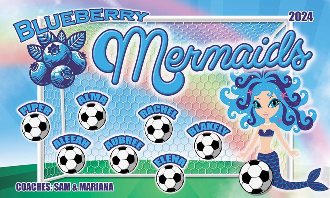 Blueberry Mermaids - Soccer Team Banner - Any Team Name - Choose Size ...