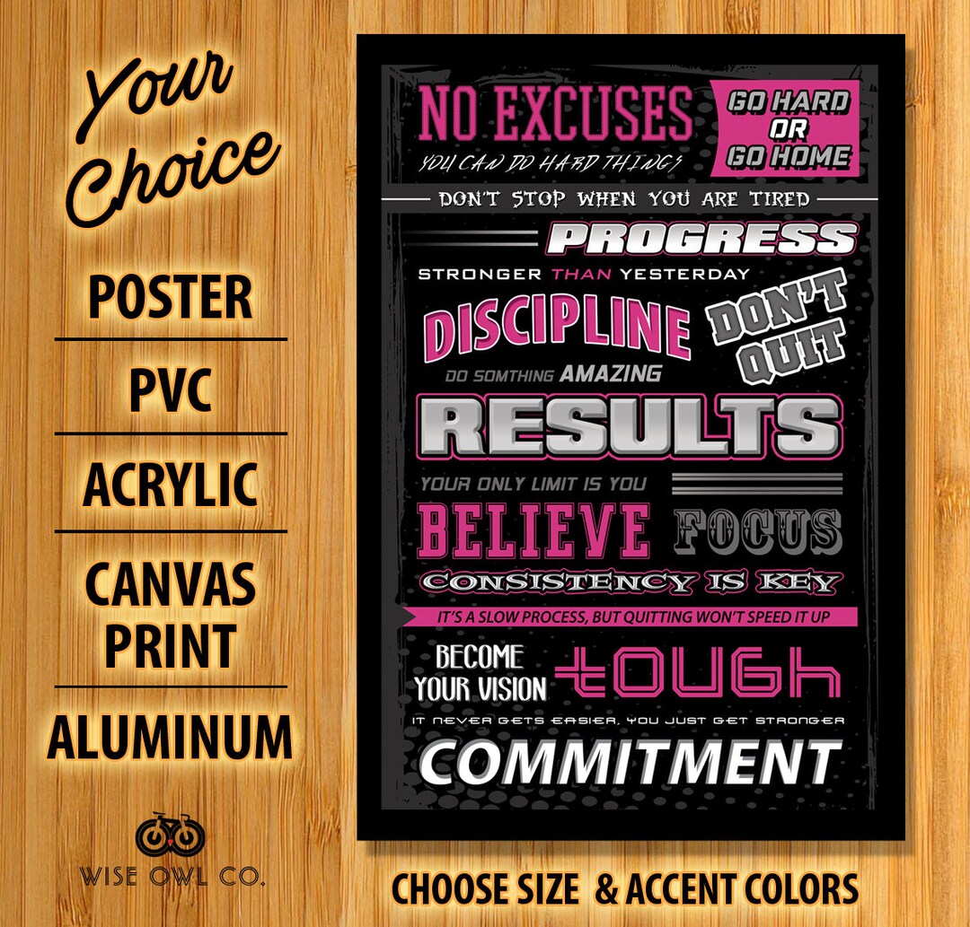 Motivational Fitness Poster PINK - PVC, Acrylic, Aluminum, Canvas / You ...