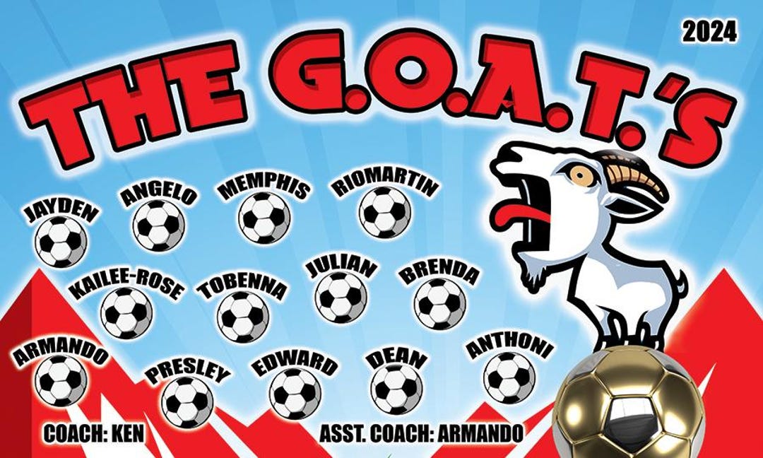 The Goats / G.o.a.t.s - Soccer Team Banner - Any Team Name - Choose ...