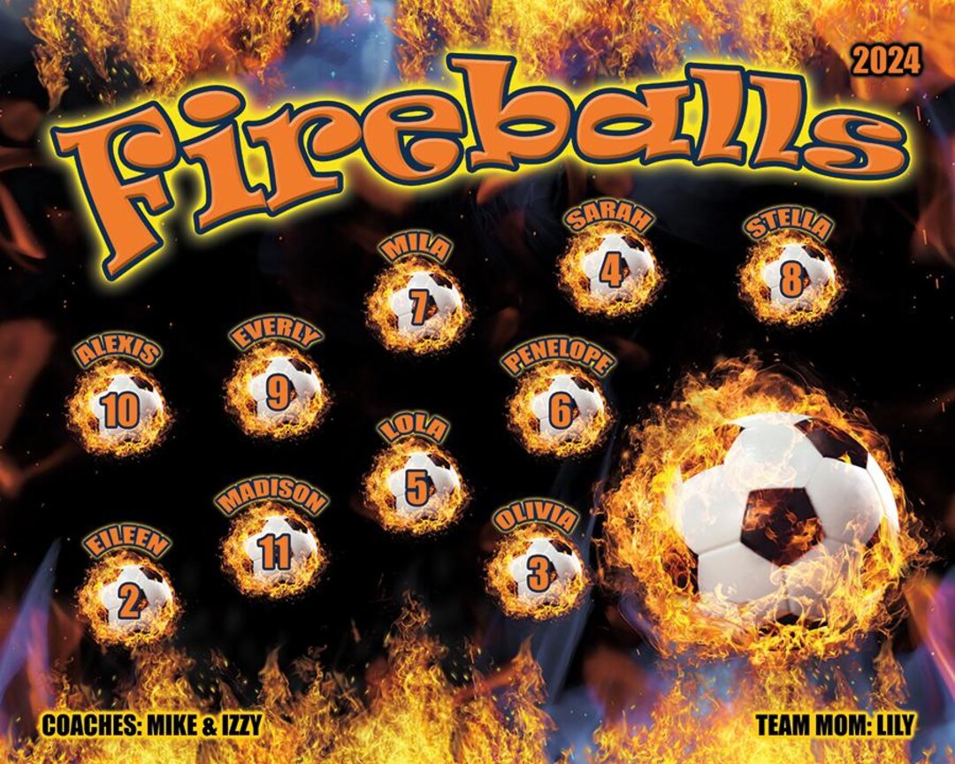 Fireballs - Soccer Team Banner - Any Team Name - Choose Size - Custom ...