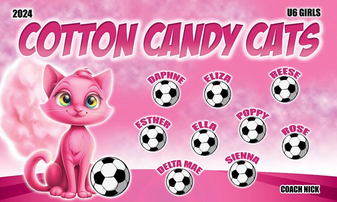 Cotton Candy Cats - Soccer Team Banner - Any Team Name - Choose Size ...