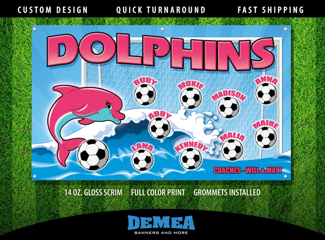 Dolphins Soccer Team Banner 3ft X5ft Your Team Name and Custom Design ...