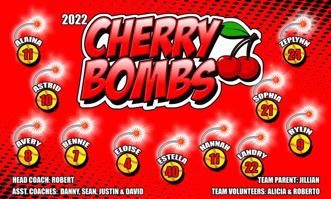 Cherry Bombs Baseball or Softball Team Banner - (3ft X5ft) Your Team ...