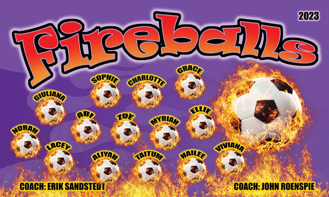 FIREBALLS Soccer Team Banner Any Team Name Choose Size Custom Design ...
