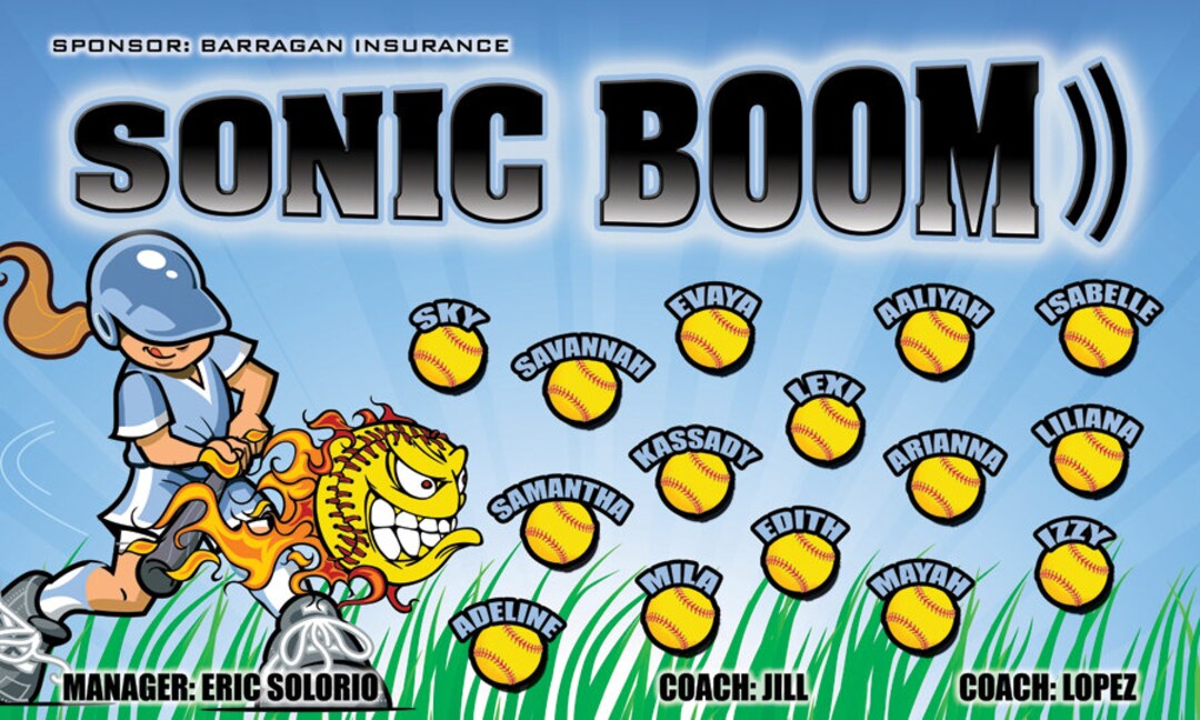 Sonic Boom - Baseball or Softball Team Banner - (3ft X5ft) Your Team ...