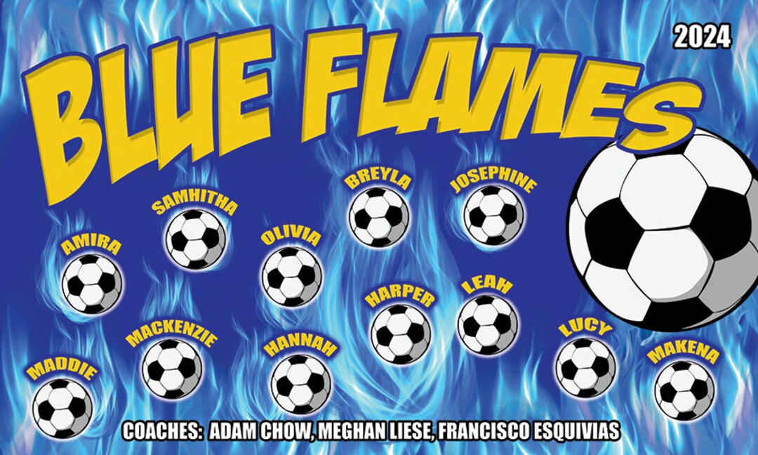 Blue Flames - Soccer Team Banner - Any Team Name - Choose Size - Custom ...