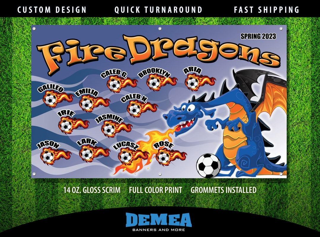 Fire Dragons Soccer Team Banner 3ft X5ft Your Team Name and Custom ...