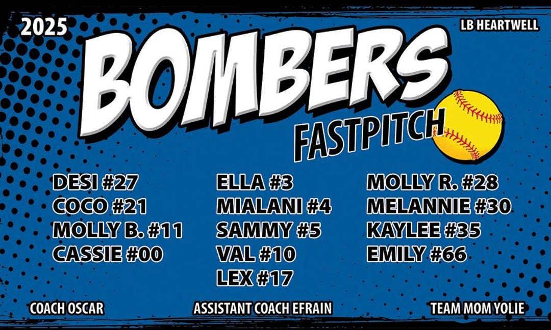 Bombers Baseball or Softball Team Banner - (3ft X5ft) Your Team Name ...