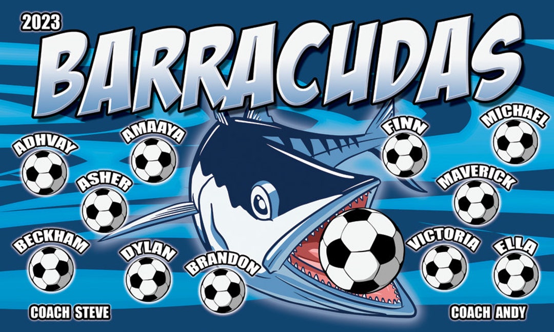 Barracudas Soccer Team Banner 3ft X5ft Your Team Name and Custom Design ...