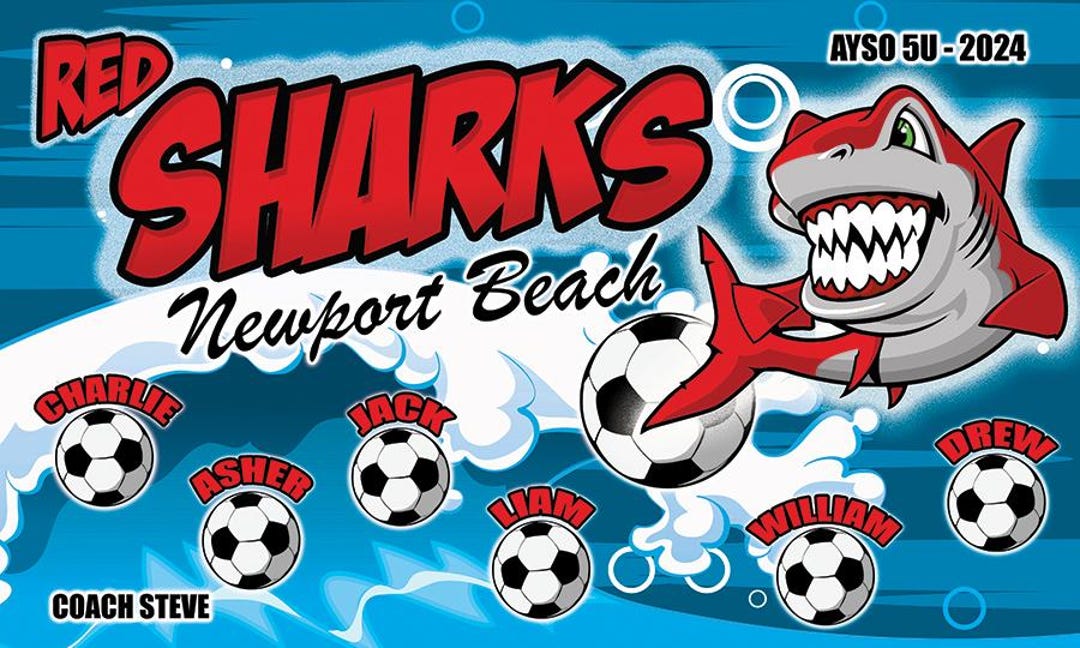 Red Sharks - Soccer Team Banner - Any Team Name - Choose Size - Custom ...