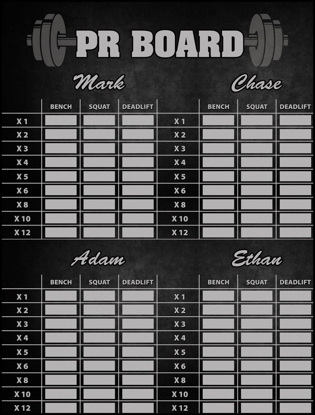 Personalized Family Weight Lifting Board (4 Names) / PR Board / Dry ...