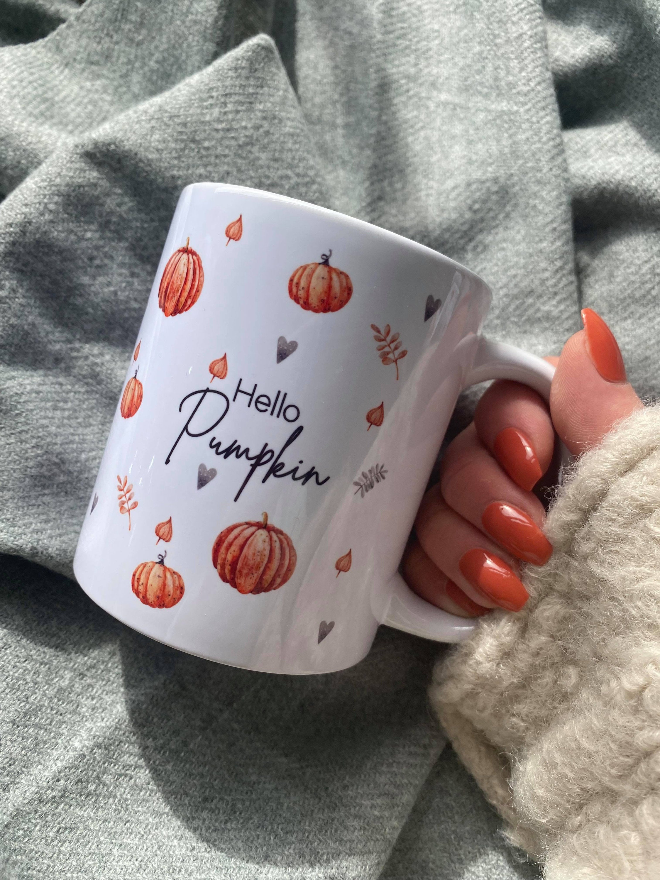 Personalised Autumn Hello Pumpkin Mug - Personalised Fall Mug - Tea ...