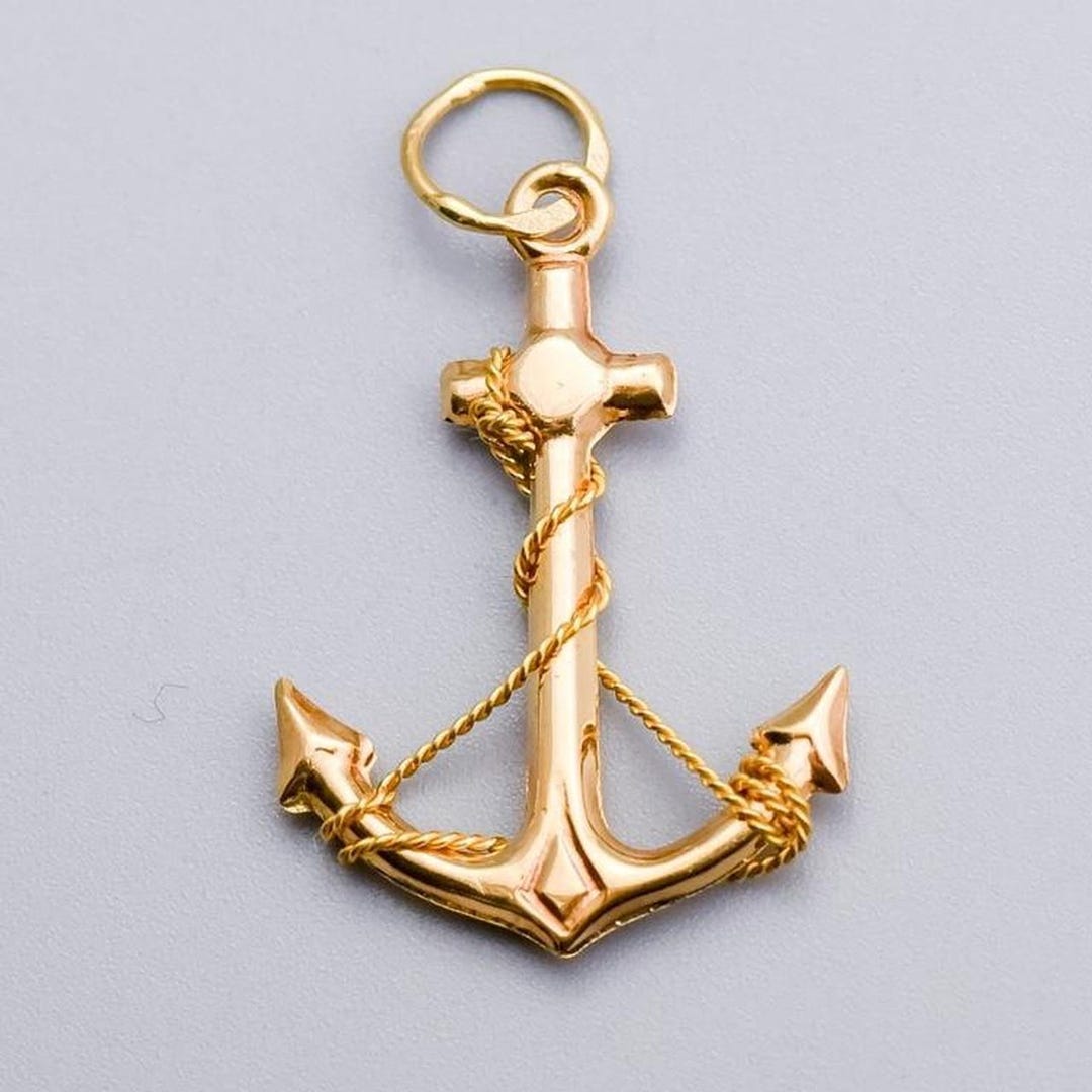Solid 18K Gold Anchor Pendant - Etsy