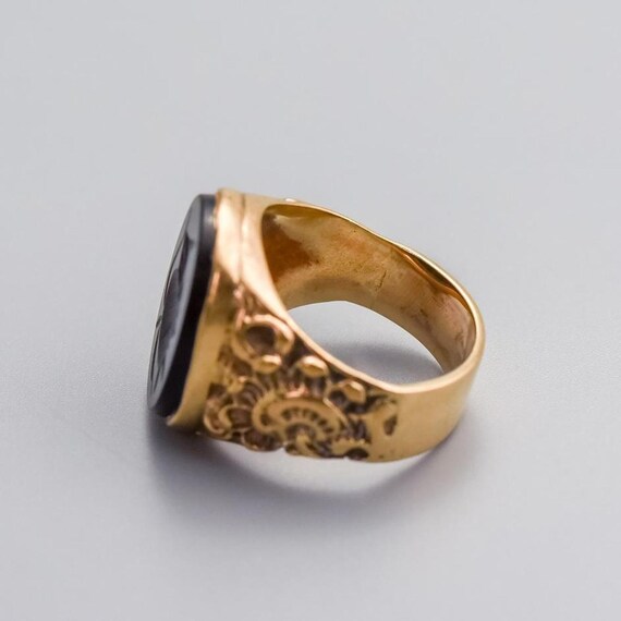 Solid 9K Gold Onyx Intaglio Centurion Ring - Gem
