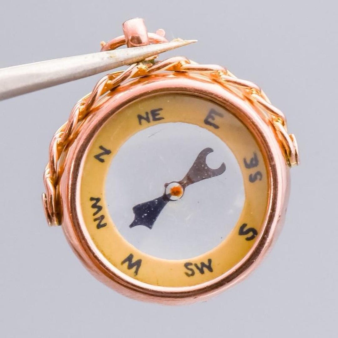 Solid 9K Gold Antique Compass Fob - Etsy