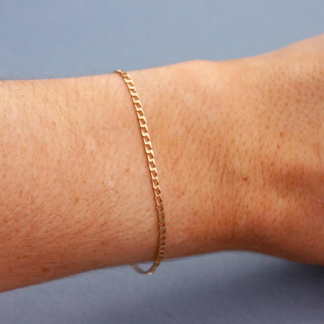 Solid 9K Gold Square Curb Chain Bracelet - Etsy