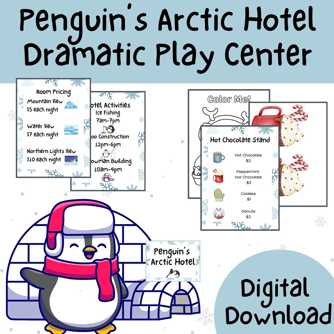 Penguins Arctic Hotel Pretend Play Activity for Kids | Winter Animal ...