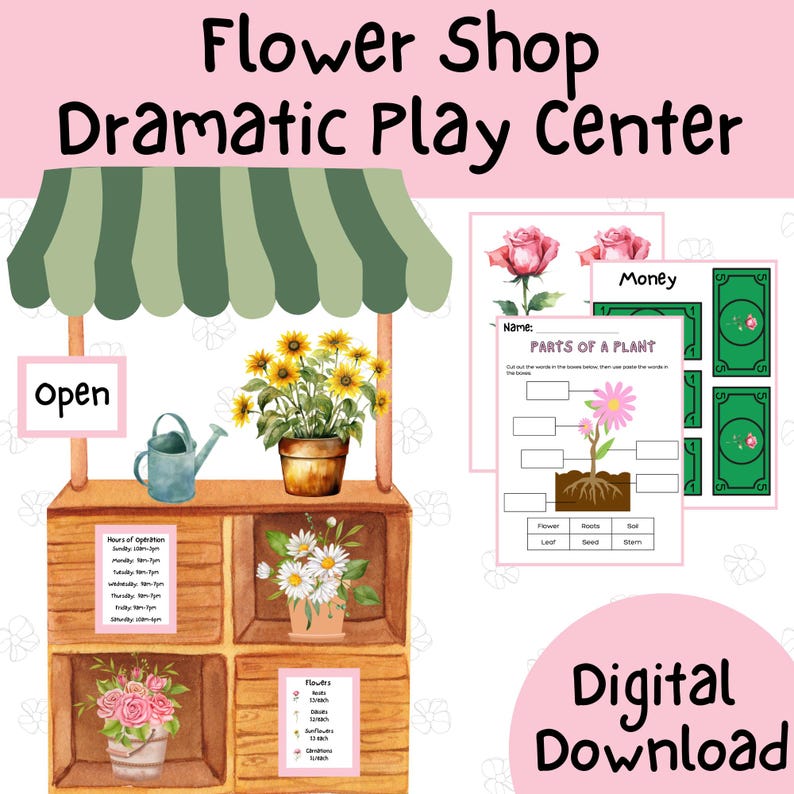 Flower Shop Pretend Play Activity for Kids | Spring Dramatic Play ...