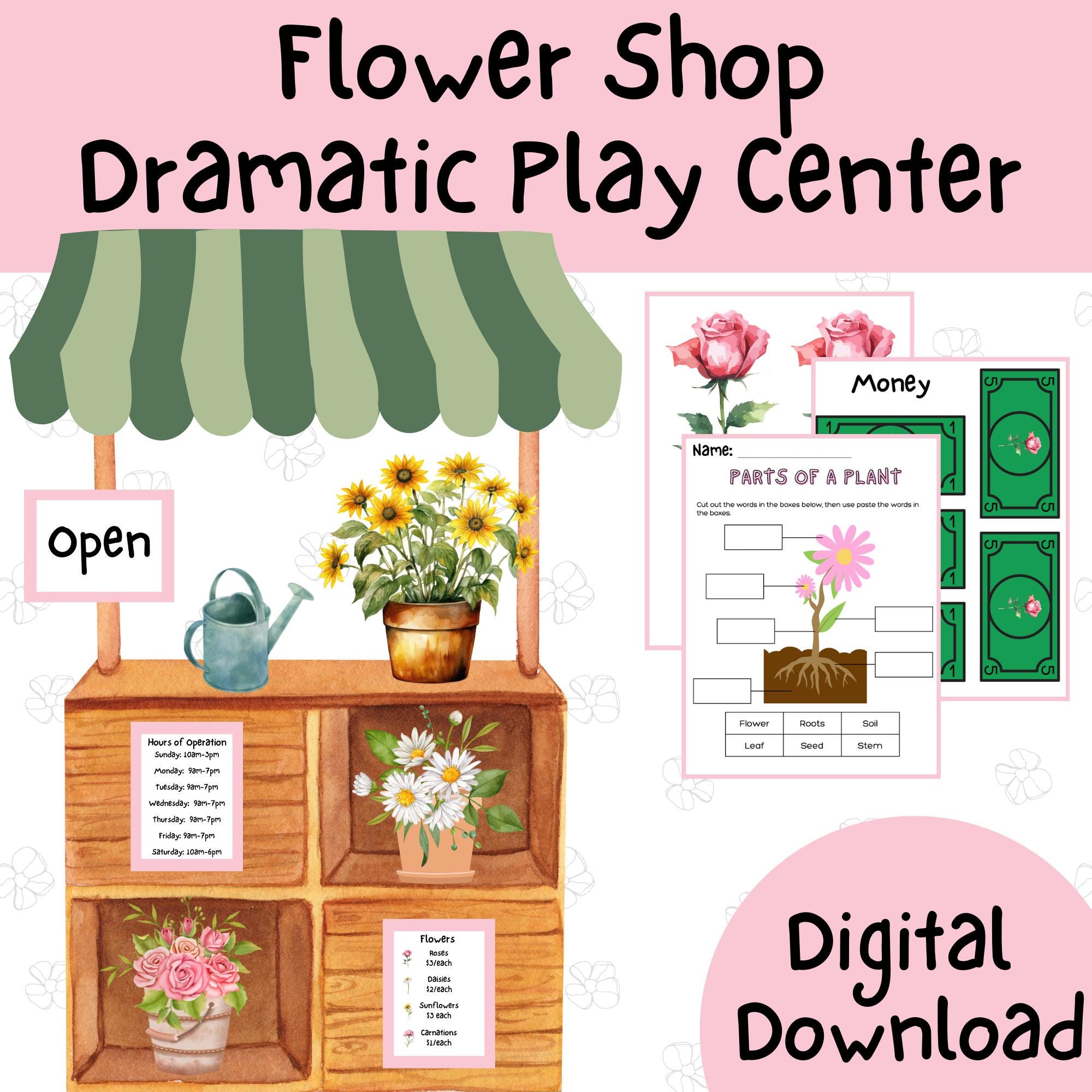Flower Shop Pretend Play Activity for Kids Spring Dramatic Play Center ...