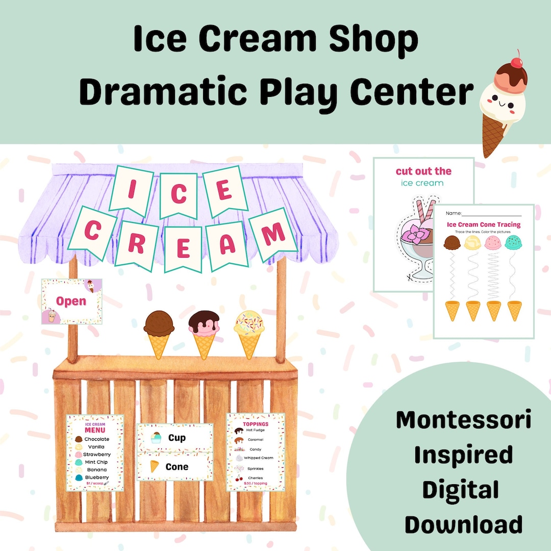 Ice Cream Shop Pretend Activity for Kids | Dramatic Play Center Kit ...