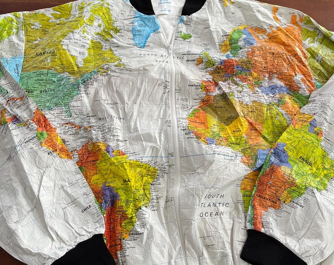 Vintage Tyvek World Map “wearin’ the World” Allover Print Jacket (worn ...