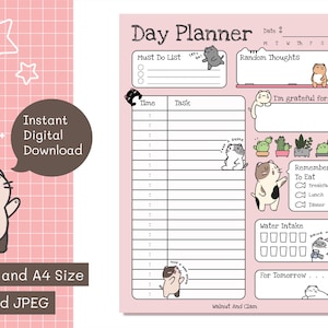 Cute Cat Day Planner | Kawaii Cat Daily Planner | Instant Digital ...