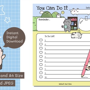 Cute Cat to Do List | Kawaii Cat to Do List | Instant Digital Download ...
