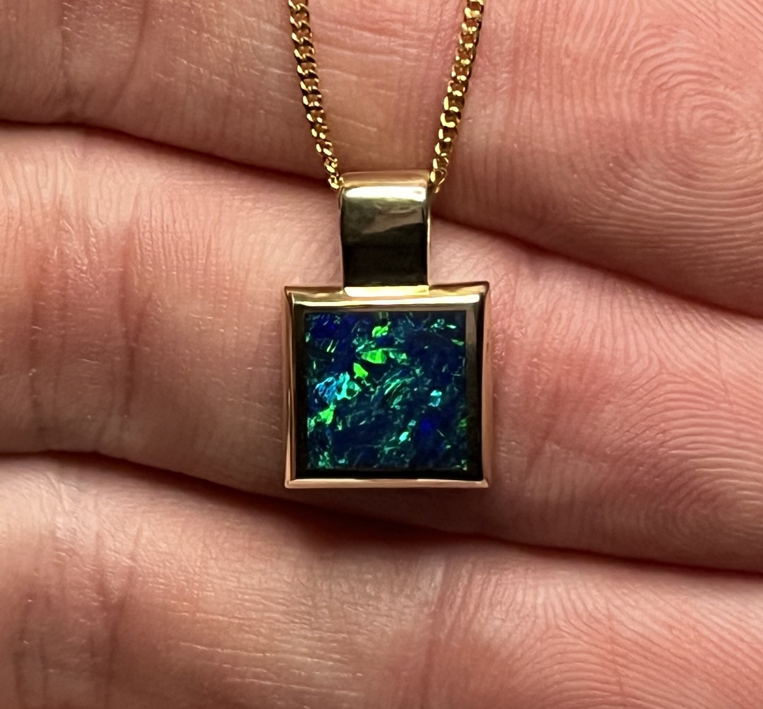 Beautiful Blue Green Opal Inlay 9 Carat Gold Pendant - Etsy Australia