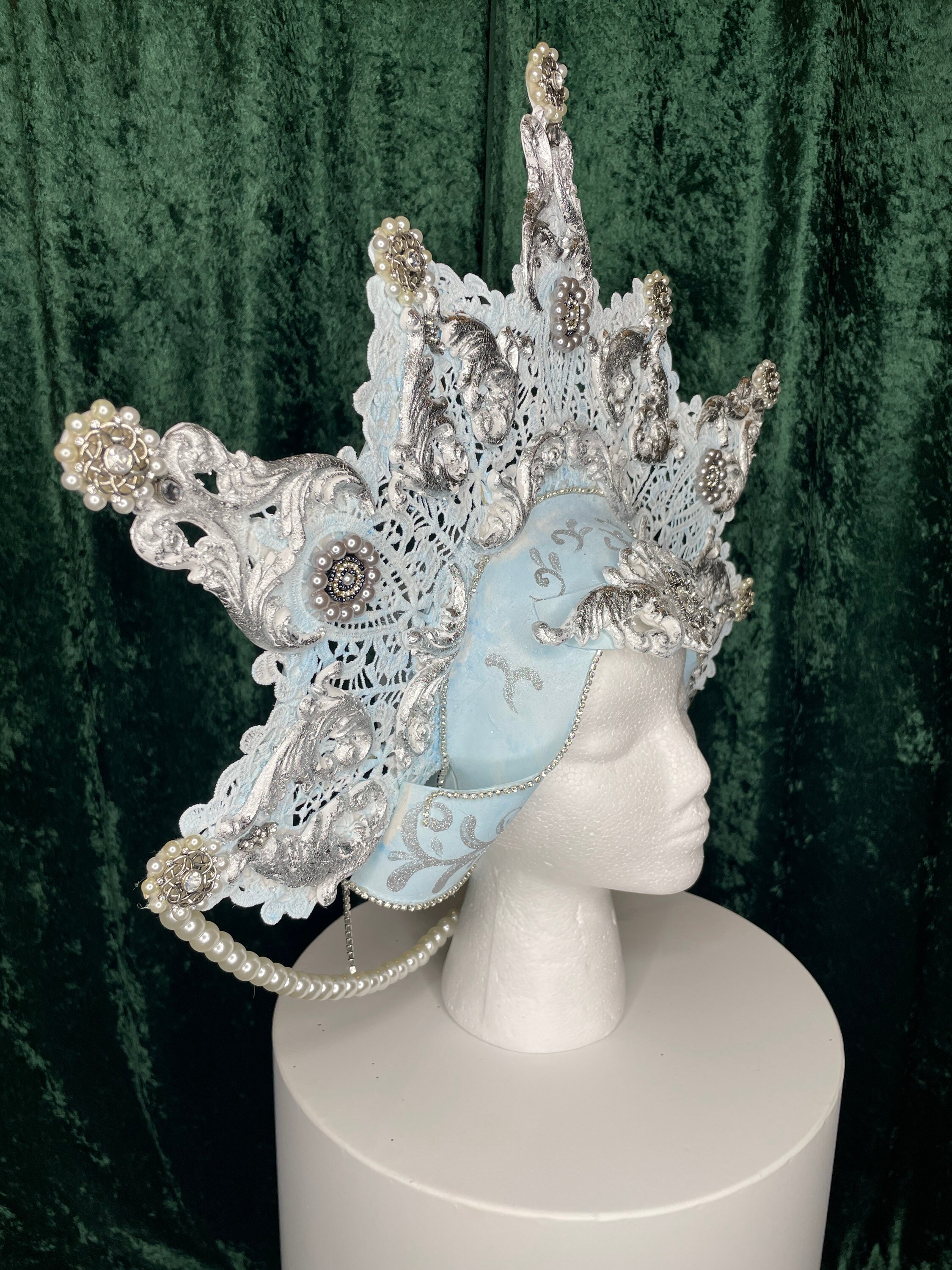 Ice Queen Headpiece, Snow Queen Costume, White Lace Headband, Snow ...