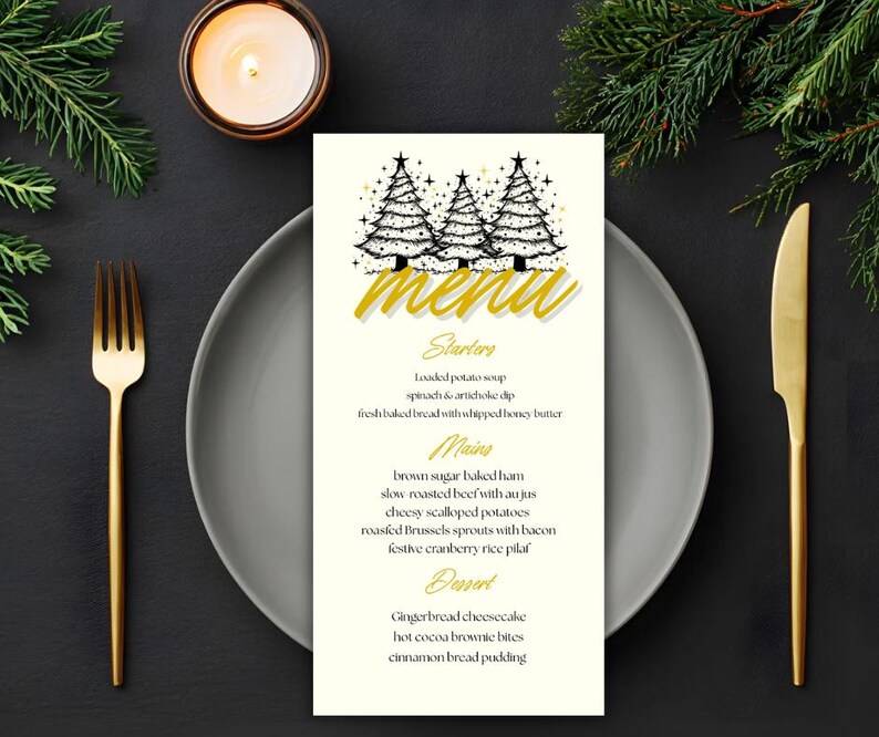 Editable Christmas Dinner Menu Template | Gold Holiday Design (canva ...