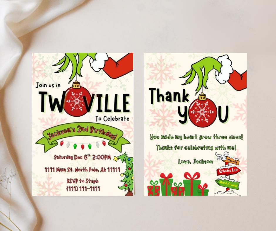 Grinch Christmas Thank You Card, Editable Holiday Note (digital ...