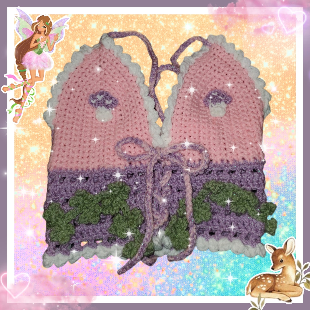 Fairycore Whimsical Pastel Mushroom Crocheted Bralette Fairycore Top ...