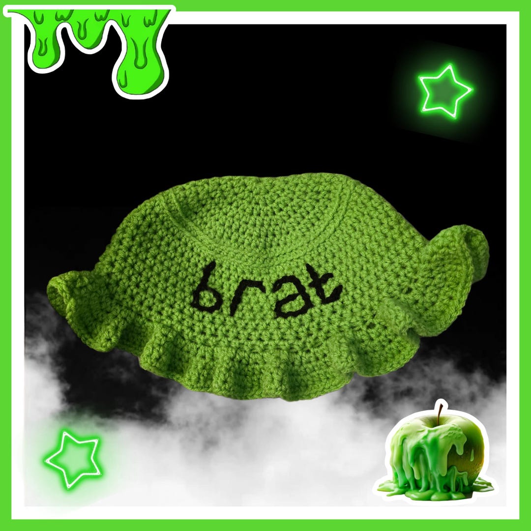 Brat Neon Green Bucket Hat Charlixcx Brat Hat Crochet Brat Summer Hat ...