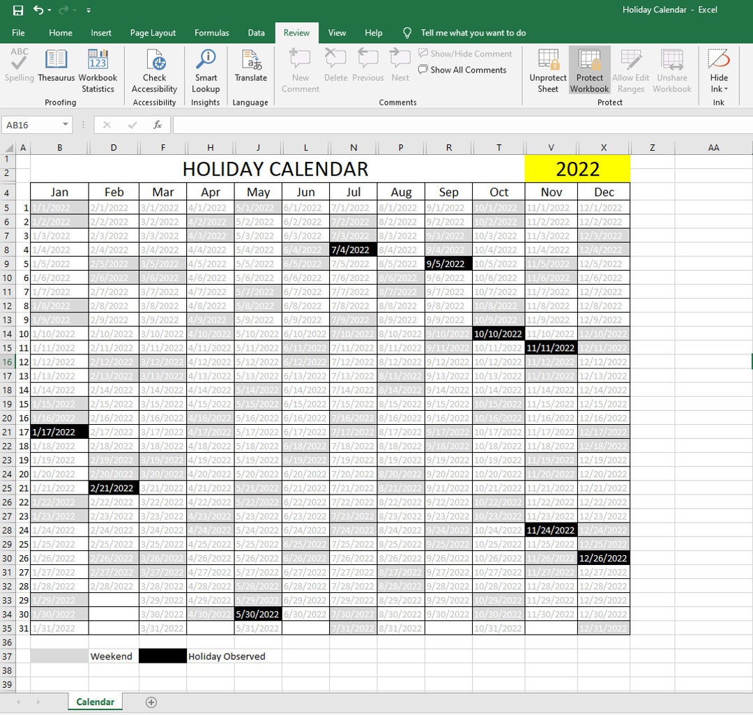Federal Holiday Calendar - Etsy