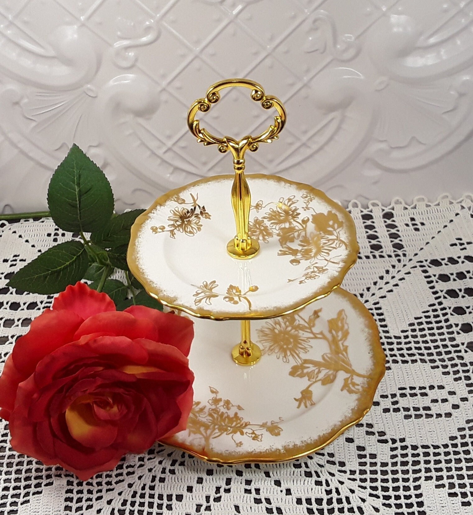 Two Tier Cake Stand Hammersley Golden Chrysanthemum 2 Tier Cake Two Tier Cake Stand Hammersley Golden Chrysanthemum 2 Tier Cake