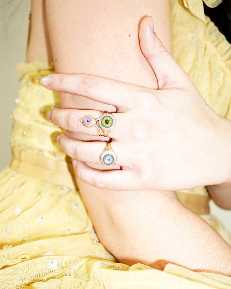 14k Gold Hand Painted Eyeball Ring (13mm) / Evil Eye Ring / Custom Gift ...