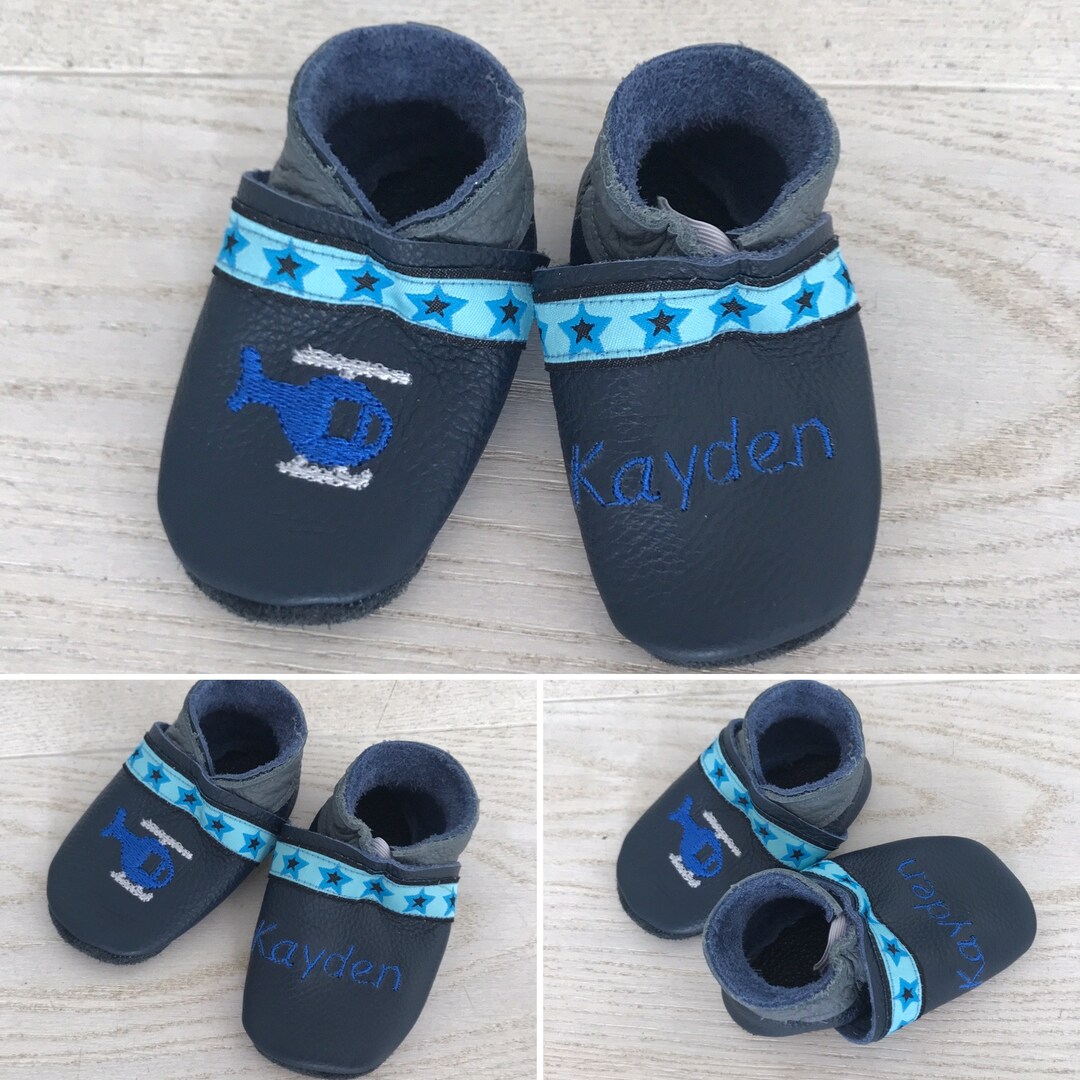 Crawler Shoes / Leather Shoes With Helicopter and Name - Etsy