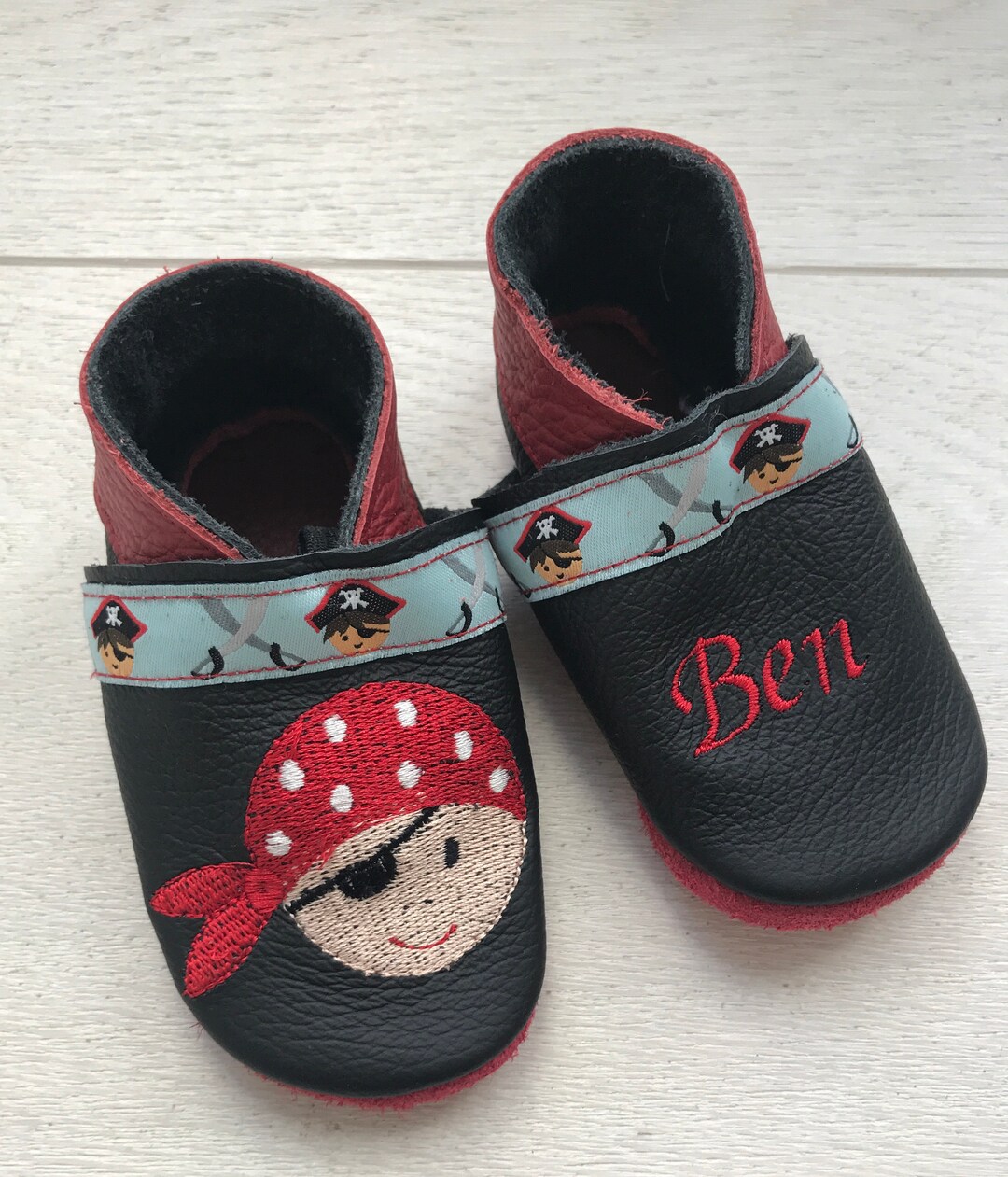 Crawling Shoes / Leather Shoes With Pirate and Name - Etsy New Zealand