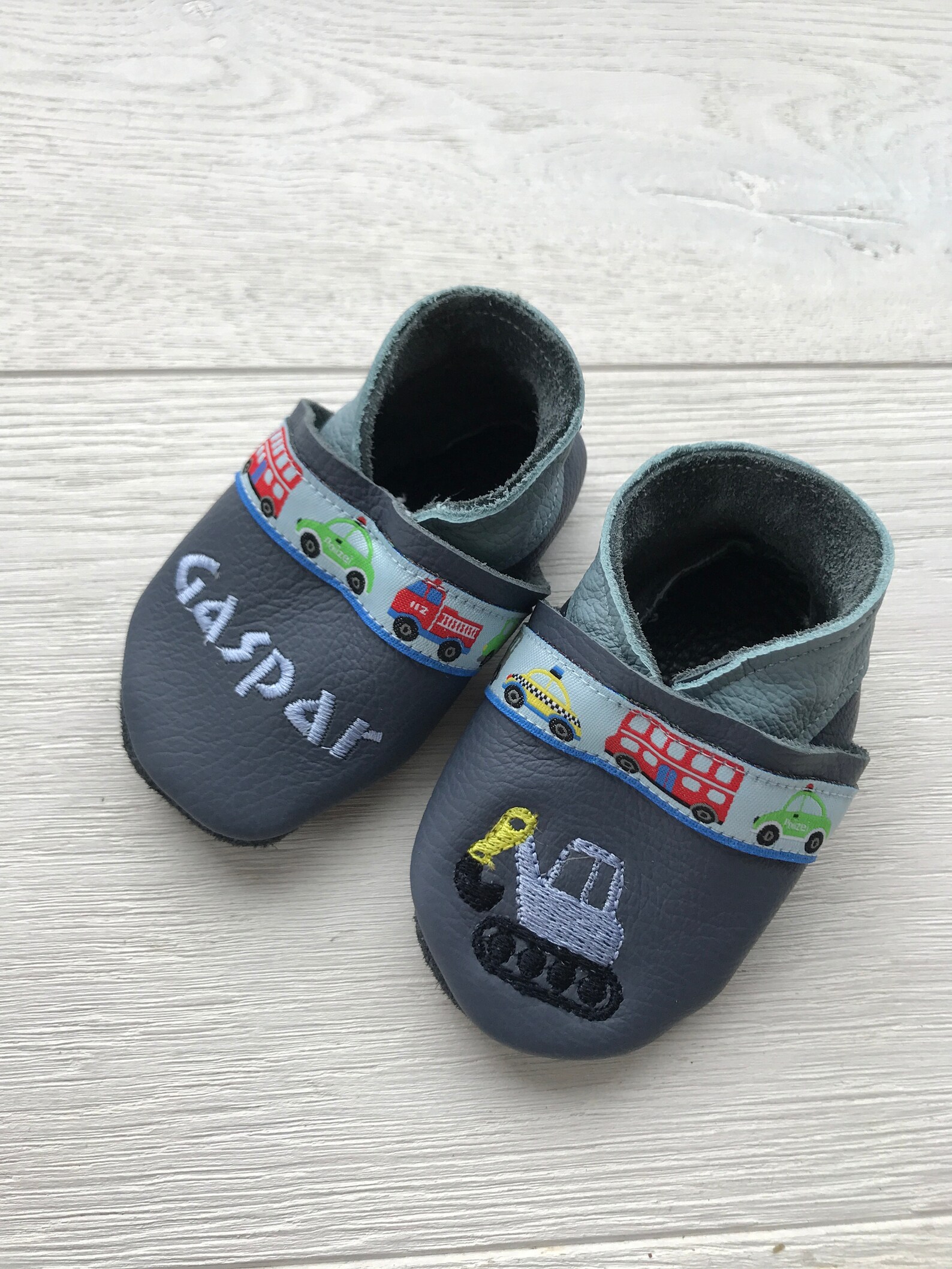 Crawler Shoes / Leather Shoes With Excavator and Name - Etsy UK