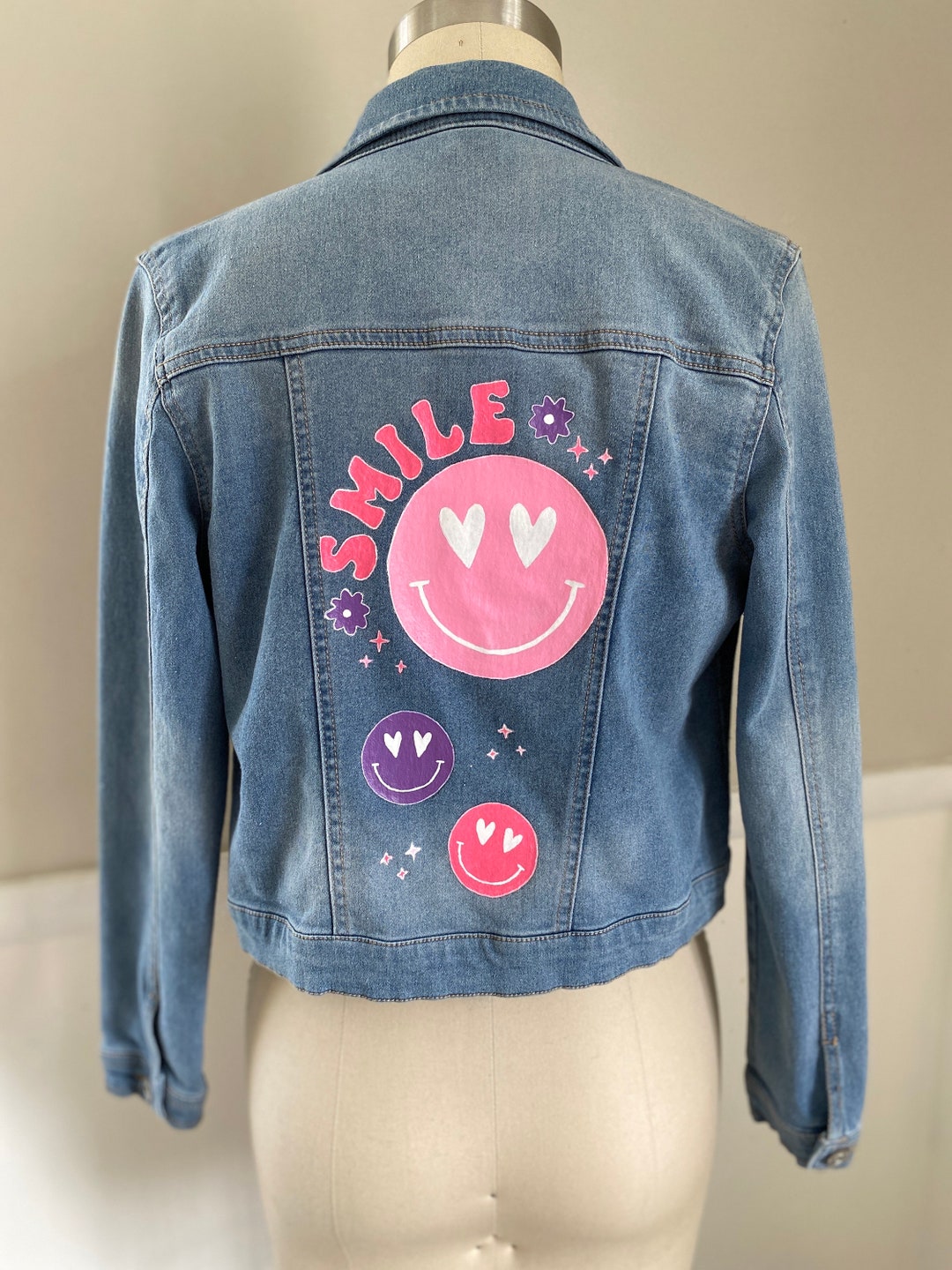 The “smiles All Around” Jacket…handpainted Denim Jacket, Jean Jacket ...